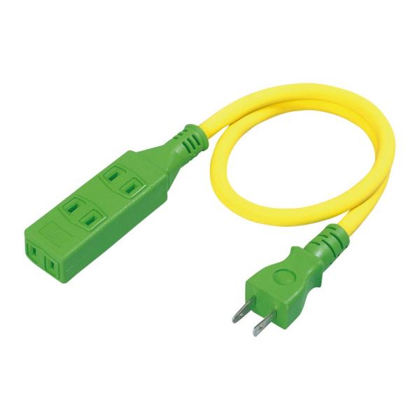 商品情報説明 50cm長のショートタップです。用途 アース無ストレートタップ。機能 屋内型です。仕様 ●定格：15A/125V・1500W。●電線長：0.5m(ソフト電線)。●電線色：黄。●電線種：SVCT1.25mm2×2芯。材質等付属品...