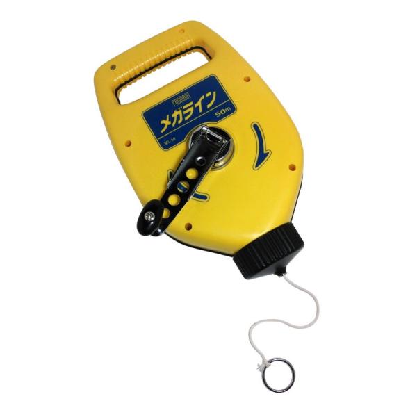 商品情報説明 手軽に使える50m巻きの大型画線器です。用途 交通表示線や、駐車場の画線等の下書き。機能 交通表示線や、駐車場の画線、道路・フェンス・建設・配管工事・ブロック塀・見本市会場レイアウトなどの下書き作業に最適です。道糸付きで、糸の...