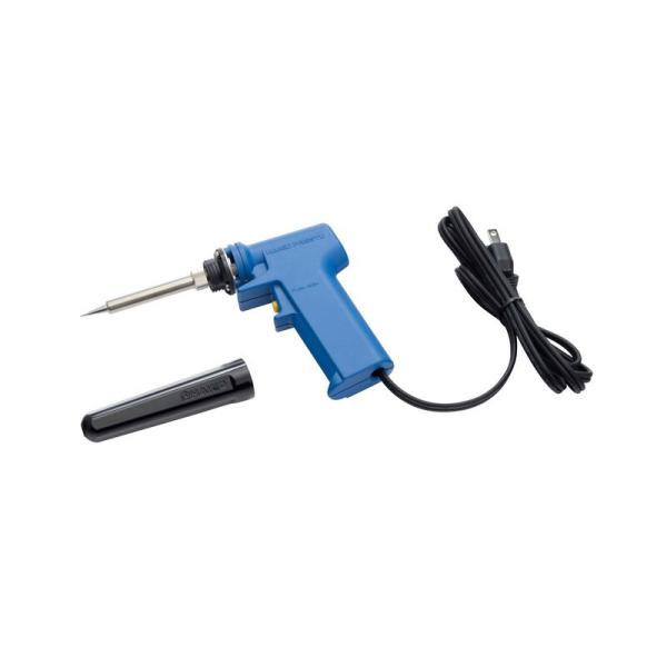 商品情報説明 作業後の収納に便利な耐熱キャップが付いたガンタイプのはんだこてです。用途 電気製品の簡単な修理、トランス、リレー、コネクタなど大型部品のはんだ付け。機能 セラミックヒーター使用で軽量コンパクト、耐熱キャップ付きで出張修理に最適...