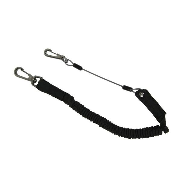 商品情報説明 ウレタン樹脂コーティング+布でからみにくく耐久性抜群です。用途 工具の落下紛失防止対策。機能 二つ折りでスッキリ装着できます。工具を取付けてジャストサイズです。端から端までワイヤーが入っています。仕様 ●色：ブラック。●最大伸...