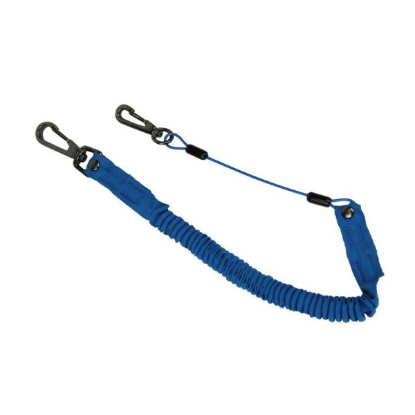 商品情報説明 ウレタン樹脂コーティング+布でからみにくく耐久性抜群です。用途 工具の落下紛失防止対策。機能 二つ折りでスッキリ装着できます。工具を取付けてジャストサイズです。端から端までワイヤーが入っています。仕様 ●色：ブルー。●最大伸長...