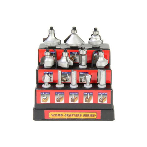 商品情報説明 溝掘り・飾り面加工に最適です。用途 木・合板・プラスチック・デコラの加工。機能 便利なスタンド付きの12本組セットです。仕様 ●12本組。材質等付属品・部品など ●セット内容：ストレート(6X19・10X19・12X19mm)...