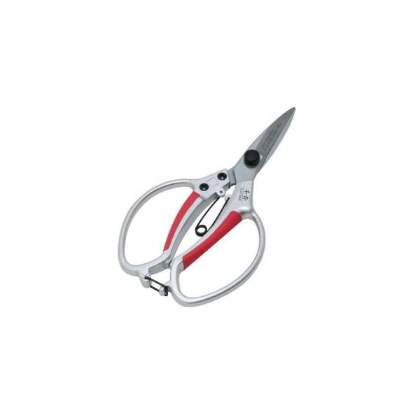 商品情報説明 バネ付き・軽量・丈夫で作業が楽々です。用途 木鋏。機能 剪定・整枝作業用です。軽量・丈夫なアルミボディです。バネ付きで作業楽々出来ます。仕様 ●全長：約215mm。●生木切断能力：8mm。材質等 ●刃部：刃物鋼。●ハンドル部：...