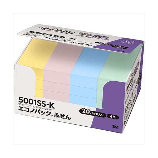 ポストイット エコノパック強粘着付箋 パステルカラー4色