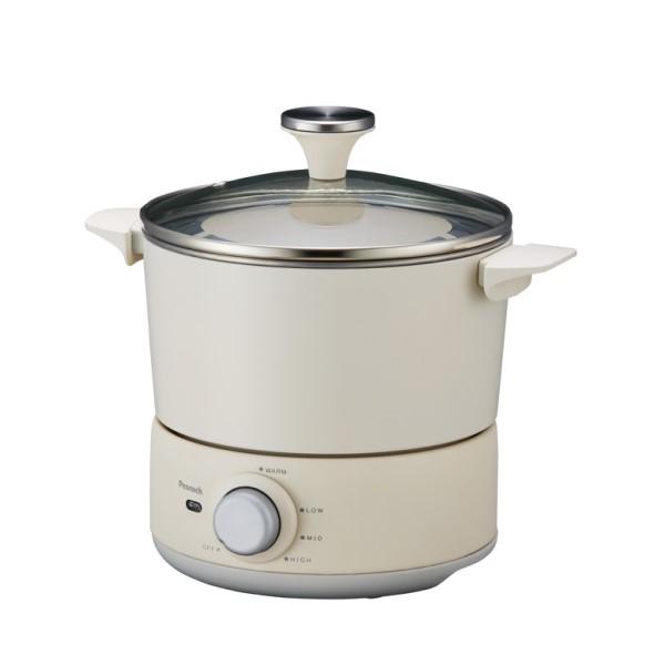 メーカー：ピーコックJAN：4971860035432型番：WCT-90-W■商品説明■●なべの内側に計量に便利な目盛り付き。●油はねを軽減する保護カバー付きです。付属のフォークを油はね保護カバーの凹部に立てかけることも可能。●なべの内側に...