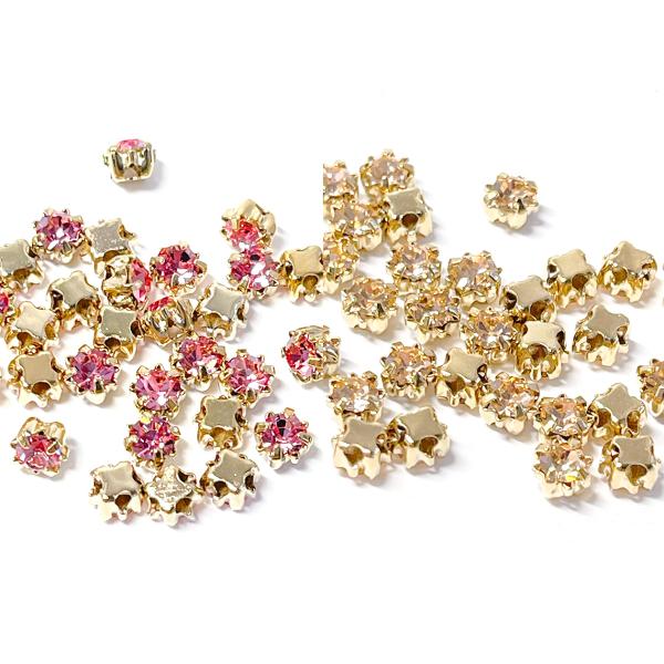 【台座付きプレシオサ（PRECIOSA）チェコストーン】約3mmサイズ、ローズカラーゴールド台座付きです。台座の隙間からテグス、紐を通してデコパーツ、アクセサリーパーツとしてご使用いただけます。台座からストーンが落ちにくく、洋服や生地、お肌...