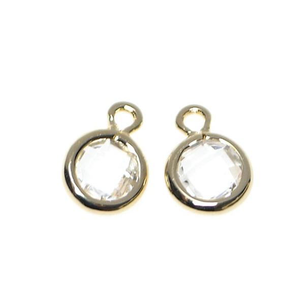 【シンプル！＆プチサイズのガラスチャーム】シンプルな円形の淵に囲まれたクリスタルカラーガラスGlassゴールドチャーム、ペンダントです。上部のカン（内径：約1.0mm）にピアスフック、紐、チェーンなどを通してお使いいただけます。*類似品やコ...