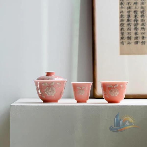 限定 中国茶器 伝統蓋碗 磁器 「牡丹」茶葉 ウーロン茶 お茶 ギフト 台湾茶器