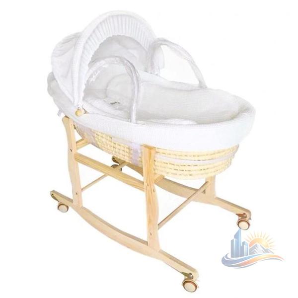 【製品仕様】重量/約7kg 荷重/約25Kg サイズ/上の図に示す【材質】トウモロコシ皮、小麦茎 、山草【セット内容・付属品】 前掛け、布団、海綿敷、日遮る棚、枕、蚊帳、木製クレードルボトムサポート、ホイール【配件材質】バスケット：トウモロ...