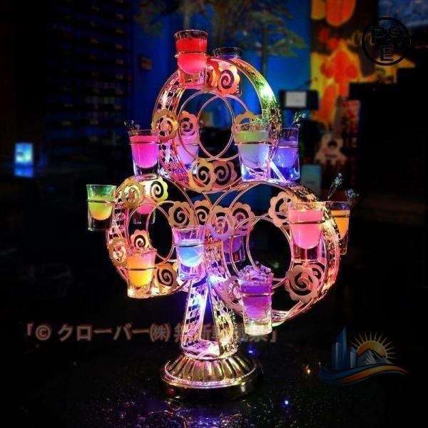 コカボムタワー テキーラ観覧車 ワイングラスホルダー（カップは付属しません）LED酒ボトルの表示棚 トランプ柄の形状デザイン充電式カクテルグラスホルダカラフルな