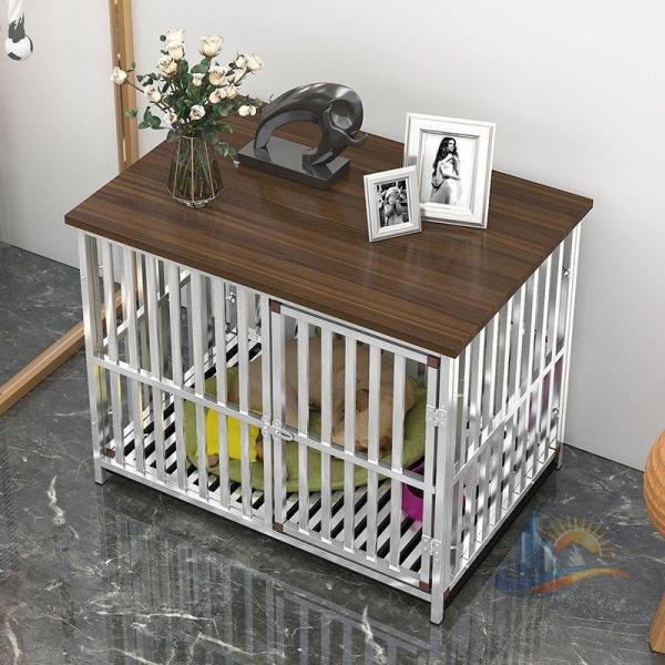 無垢材 ステンレス 大型 犬 折りたたみ ケージ 室内犬 ゲージ 犬小屋大型犬、中型犬、小型犬の汎用 フロントドアデザイン、デスクシェルフとして使用可