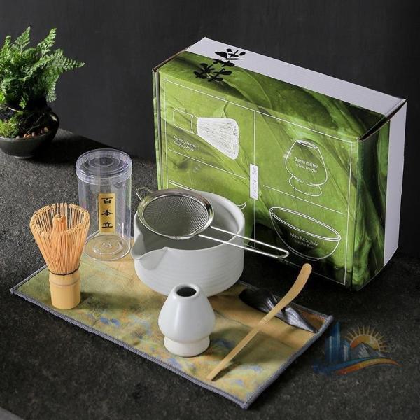 プレミアム抹田セレモニーセット。 7個/セット、内容:: 竹泡立て器1個、竹製スコップ(茶匠)1個、セラミックボウル(茶碗)1個、18オンス、セルメック泡立て器1個。 1 x セラミックスクープスタンド、1 x コットンティークロス(チャキ...