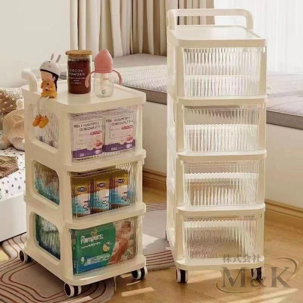 【商品名】ベビー用品収納ラック【素材】 PP+PS【カラー】ベージュ【サイズ】2段、3段、4段、5段【重量】約2.7KG、約3.7KG、約4.8KG 約5.4KG【移動便利】360°回転できるキャスター付きで移動しやすく、ハンドル付きで、移...
