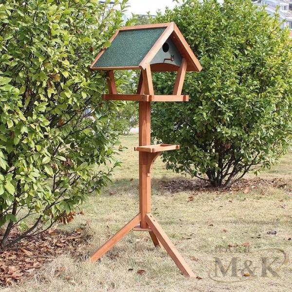 野鳥の餌台 木製屋外バードフィーダー 屋根付き 自立鳥のエサ台 鳥餌入れ 野鳥観察 高さ128cm 据え置き 庭 室外 庭園 野鳥用 ガーデニング飾り物 設置簡単
