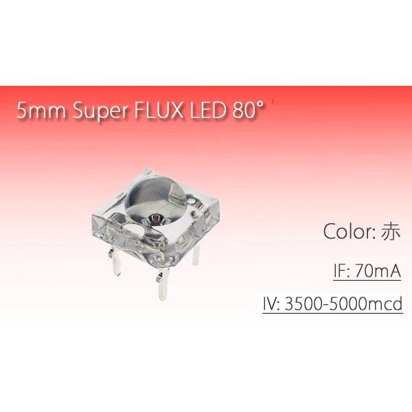 明るく耐久性の高いFLUX LEDです。VF: 1.9〜2.1V (ロットにより変動いたします事をご了承ください)IF: 70mA (45mA以下推奨)IV: 3500〜5000mcd (50mA時)Ang: 80°WL: 620〜625n...