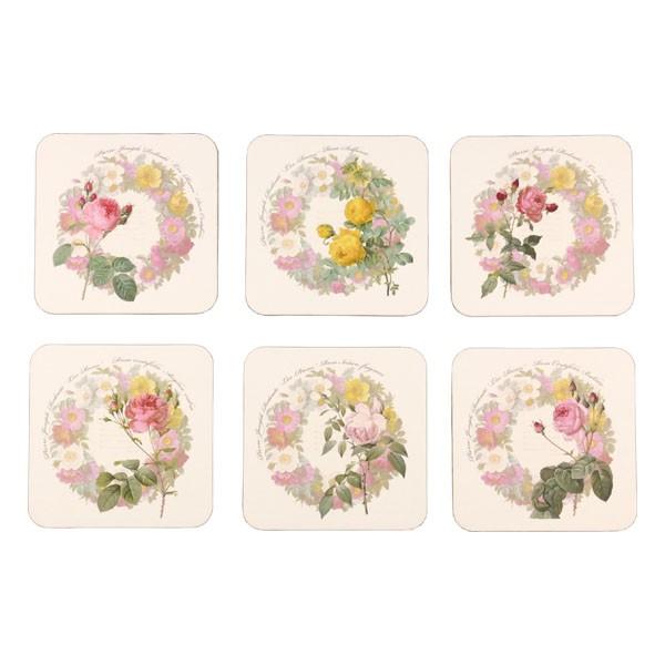 6種類のバラの絵柄のコースターがセットになっています。ご自宅用としてはもちろん、ちょっとした贈り物としてもオススメです。サイズ：約90×90×3mm材質：紙＋マットPP貼、ベニヤ、コルクセット内容：コースター×6(絵変わり)日本製(Made...