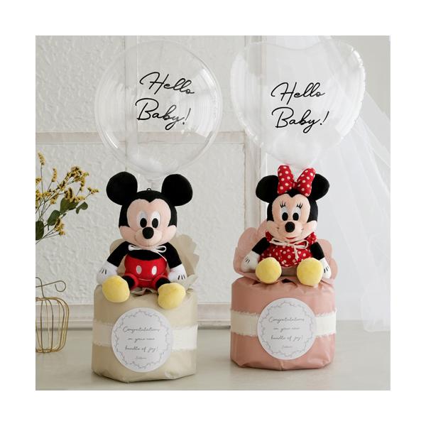 【おむつケーキ】ミッキー ミニー バルーンおむつケーキ◆SIZE: W150×D150×H450mm◆内容: ぬいぐるみ×１、バルーン×１、おむつ×８枚◆名入れについてクリアバルーンへ「Hello Baby!」のメッセージシールをお付けしま...
