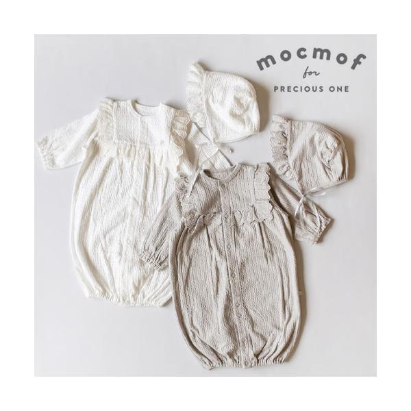 ◆商品名【出産祝い】mocmof（モクモフ）　レース2wayオール+ボンネットセット◆サイズ FREE(50-70cm)着丈:52cm/身幅:26cm/肩幅:20cm/袖丈:20cmボンネット丈:18.5cm/ボンネット巾:13.5cm/股...