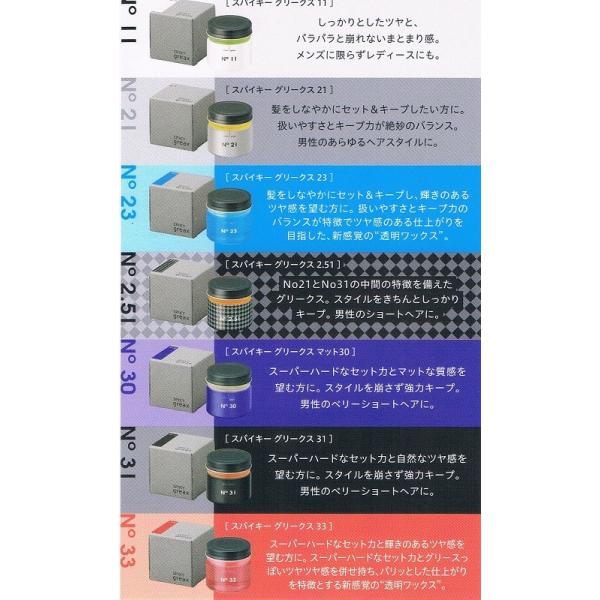 グリース+ワックス、良いとこ取りのハイブリッドスタイリング！ツヤ感もセット力も自在に操る7タイプ。お好みの仕上がりを選べます。さらにシャンプーで簡単に洗い流せるので髪や頭皮を傷めません。NO.11　…　しっかりとしたツヤと、パラパラと崩れな...