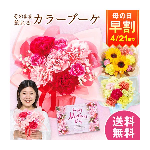 そのまま飾れるカラーブーケ　ピンク【母の日お届け】■お届けのご案内お届け予定日：2026年05月06日(水)―05月10日(日)早割申込締切：2026年04月21日(火)15時迄お届け内容：【生花】【切花】【屋内向け】●カーネーション（ダー...