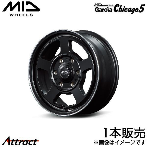 メーカー：MIDブランド：Garcia Chicago5カラー：セミグロスブラック/ヴァーレイ+フランジポリッシュ本数：1本サイズ(inch)：14リム幅(inch)：5.5フランジ形状：Jボルト穴数：4P.C.D(mm)：100インセット...