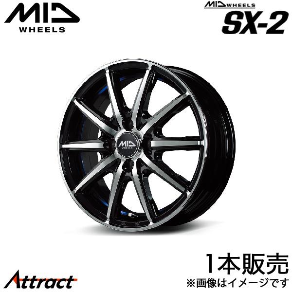 メーカー：MIDブランド：SX-2カラー：ブラックポリッシュ+アンダーカットブルークリア本数：1本サイズ(inch)：14リム幅(inch)：4.5フランジ形状：Jボルト穴数：4P.C.D(mm)：100インセット(mm)：45ハブ高(mm...