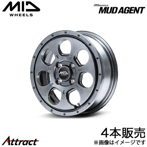 メーカー：MIDブランド：MUD AGENTカラー：メタリックグレー本数：4本サイズ(inch)：15リム幅(inch)：4.5フランジ形状：Jボルト穴数：4P.C.D(mm)：100インセット(mm)：45ハブ高(mm)：-30ハブ径(φ...