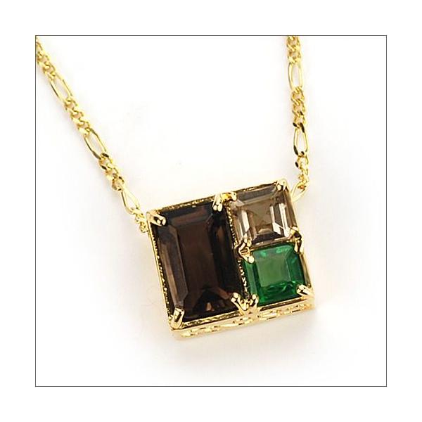 [本体仕様]K18イエローゴールド（サンプル＝本体）濃いスモーキークォーツオクタゴン(約)6x4mmx1薄いスモーキークォーッスクエア(約)3mmx1グリーンガーネット スクエア(約)3mmx1 [サイズ]高さ（約）：6.9mm幅（約）：8...