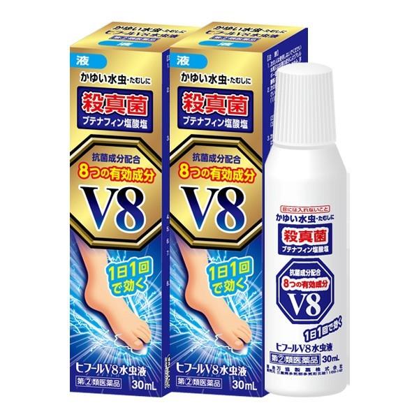 ■販売名：ヒフールV8液（みずむし・たむし用薬）■効果・効能：みずむし、いんきんたむし、ぜにたむし■用法・用量：1日数回、適量を患部に塗布してください。※使用上の注意をよくお読みください。■成分・分量（100ml中）ブテナフィン塩酸塩…1....