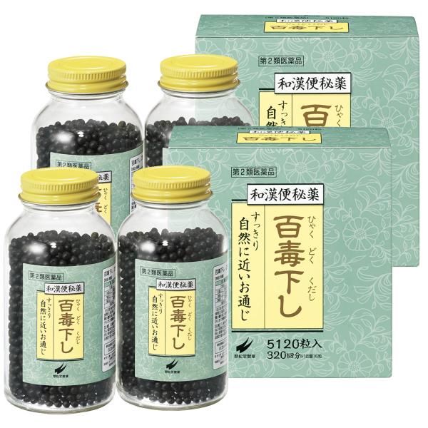 【驚くほど出る！百毒下し　おなかが痛くなりにくい和漢便秘薬】六つの生薬が、腸のぜん動運動を活発化し、たまった便をしっかり出します。天然由来成分のみを使用したおなかが痛くなりにくい和漢処方の便秘薬です。小粒タイプの丸薬で、体調や年齢に合わせて...
