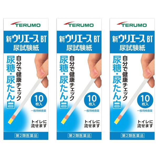 □特徴□ 尿に出ている糖とたんぱくの量を検査する試験紙です。試験紙に尿を約1秒間かけるか、もしくはコップに尿をとってそこに試験紙を約1秒間つけます。そして尿たんぱくは10秒後、尿糖は30秒後の試験紙の色の変化で判定。容器にわかりやすい色調表...