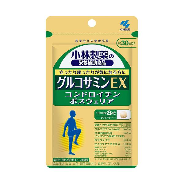 特徴もっときびきびと行動したい方に注目成分ボスウェリア配合●注目成分ボスウェリア配合●着色料、香料、保存料すべて無添加名称：グルコサミン・サメ軟骨抽出物・ボスウェリアエキス配合食品内容量240粒（約30日分）１日の目安8粒