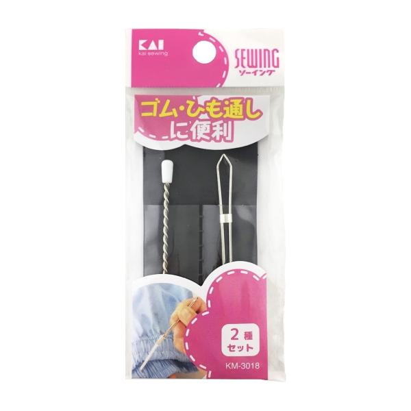 特徴：●衣類などのゴム、ひも通しに便利な挟み式ひも通しと玉つきひも通しのセットです。 ●お子様の袋物のひも通しや、スモックの袖分やスカートのウエストゴム通しに。 ●入園、入学グッズの手作りものや、普段のソーイングに便利なセットです。