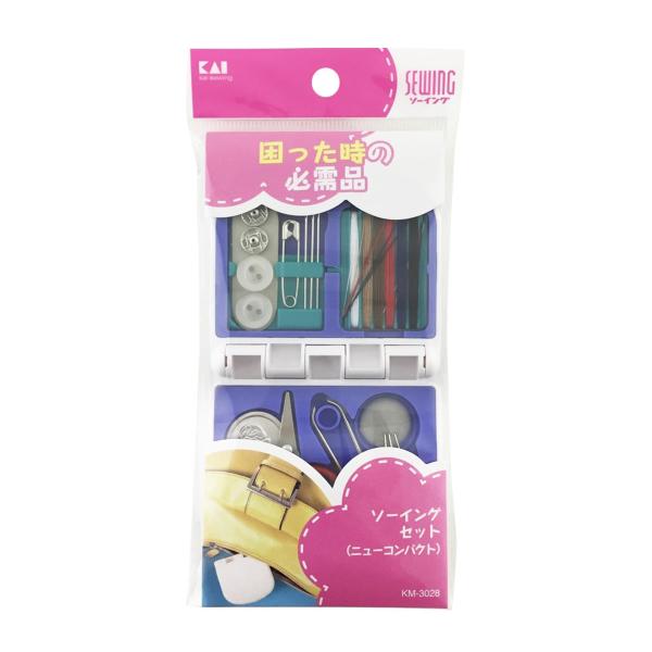 特徴： 携帯に便利なケース入りのソーイングセットです。  セット内容：携帯に便利なケース入りのソーイングセットです。ボタン、ホック、安全ピン、針、スレーダー（糸通し）、糸（6巻）、ハサミ、糸抜き、マチ針、ケース  材質：ケース/ABS樹脂