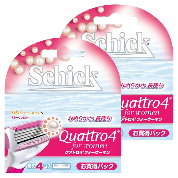 特徴 ●パール＆パパイヤエッセンス配合のスムーザーがスベスベお肌に仕上げます。 ●安全のセーフティーワイヤー付き！ ●剃り残しの心配なしの4枚刃です。  使用方法 ●替刃交換時にケガをしないようご注意ください。 (1)使用済み替刃をケースの...