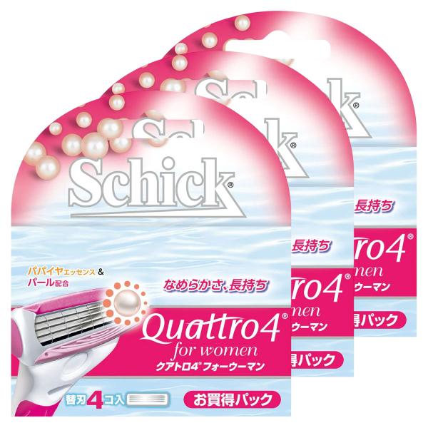 特徴 ●パール＆パパイヤエッセンス配合のスムーザーがスベスベお肌に仕上げます。 ●安全のセーフティーワイヤー付き！ ●剃り残しの心配なしの4枚刃です。  使用方法 ●替刃交換時にケガをしないようご注意ください。 (1)使用済み替刃をケースの...