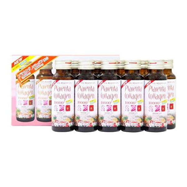 コラーゲンをプラスしたプラセンタドリンクです。1本あたり、プラセンタ5000mg・コラーゲン5000mg配合しています。他にもサクラエキス、バラエキス、ツバキ種子エキス、ヒアルロン酸を配合しました。10本セット。