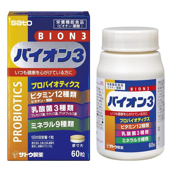 プロバイオティクス乳酸菌を配合●BION3は、世界30ヶ国以上で販売されています。●日本初の製法特許を取得した小粒の3層タブレットで、乳酸菌を生きたまま腸に届けます。（製法特許第3844597号）●毎日を健康に過ごしたい方、かぜを引きやすい...