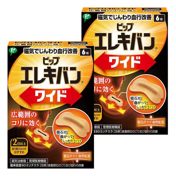 ピップ エレキバン ワイド  磁器治療器 磁力で血行改善 肩こり 腰痛 首 腰 肩甲骨 コリ 6枚入