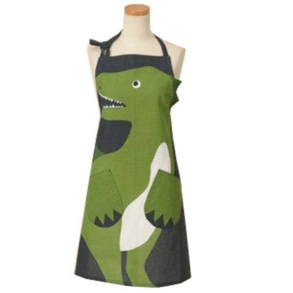 13時までの注文で当日出荷かわいい恐竜のデザインエプロン。大きめの小学生からお母様までご使用いただけます。また、お子様用もあるので親子セットでもご使用いただけます。生地は綿100％の生地を使用しています。品質　　綿100％サイズ　L（着丈：...