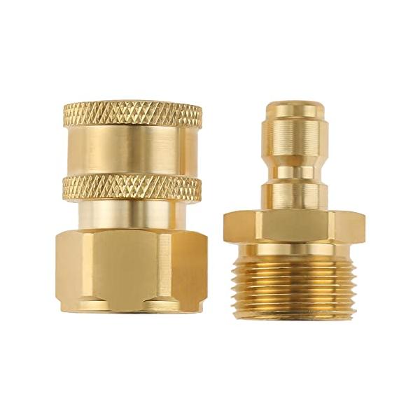 【ご購入後の当店からの連絡はご登録のメールアドレスに通知いたします。必ずご確認ください】高圧洗浄機ホース用の2つの標準ブラスクイックコネクト継手のセットとなります。高圧接続が頻繁に組み立てられたり分解されたりする際よく使用されて、スプレーガ...