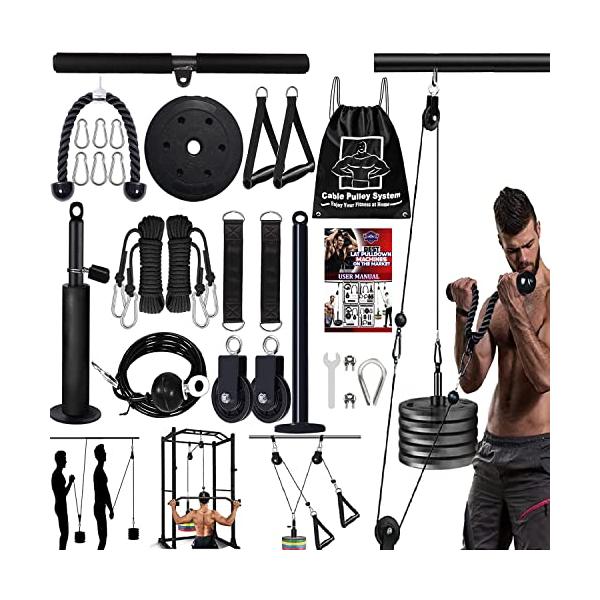 【ご購入後の当店からの連絡はご登録のメールアドレスに通知いたします。必ずご確認ください】【高品質の材料】:ラットプーリーシステムキットには2つのプーリーがあり、2mと2.5mのワイヤーロープが他のジムプーリーシステムセットよりも多くのケーブ...