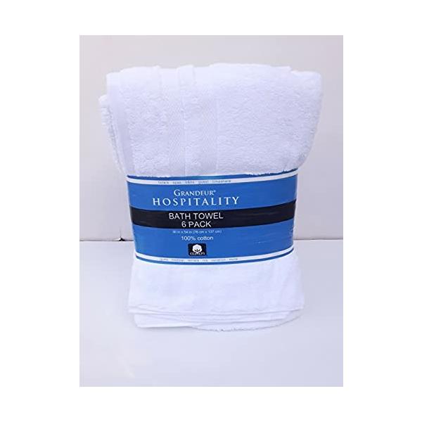 【ご購入後の当店からの連絡はご登録のメールアドレスに通知いたします。必ずご確認ください】Grandeur Hospitality バスタオル 6枚パック 30インチ x 54インチ 100%コットン-