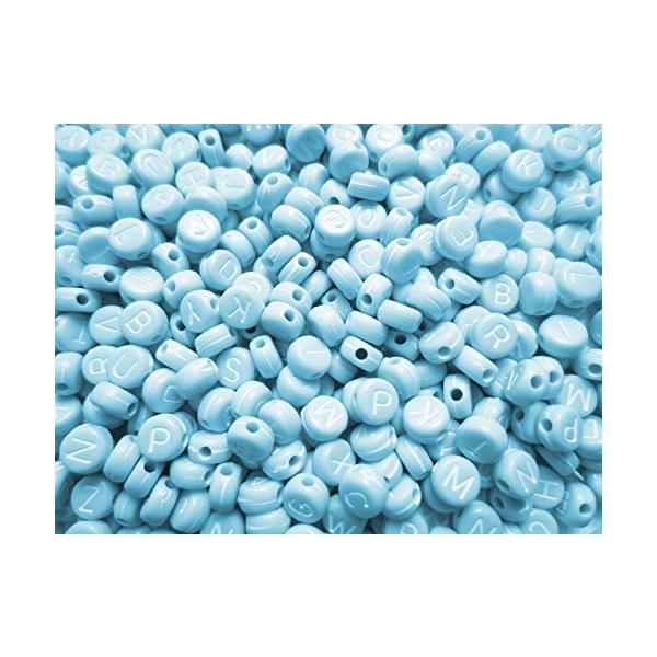 【ご購入後の当店からの連絡はご登録のメールアドレスに通知いたします。必ずご確認ください】500個 アルファベット柄 ビーズ 円形フラット ライトブルー 7mm 手芸材料のヒューイ h1481s80サイズ約：7mm. 穴：1.7mm 厚さ：3...