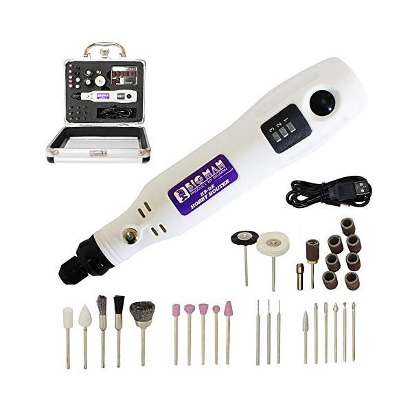 【ご購入後の当店からの連絡はご登録のメールアドレスに通知いたします。必ずご確認ください】セット内容:専用USB充電ケーブル・先端ビット:精密ドリル3種(0.5/0.8/1.0)・軸付砥石5種・電着ダイヤ6種・バフ3種・ナイロンブラシ2種・ワ...