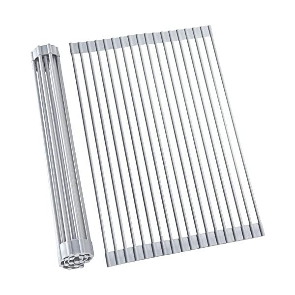 【ご購入後の当店からの連絡はご登録のメールアドレスに通知いたします。必ずご確認ください】【シンク上水切りラック】：サイズ：43x33cm、耐荷重15kg。耐久性に優れたプレミアムシリコン素材で作られている水切りは、240℃まで耐えられ、変形...