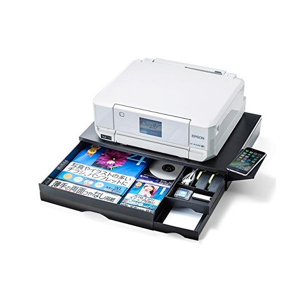 【ご購入後の当店からの連絡はご登録のメールアドレスに通知いたします。必ずご確認ください】【商品概要】幅48.5cm×奥行35cmの広い設置スペースに引き出しが付いたプリンタステーションです。プリンタやFAXなどの設置に便利で下のスペースを効...