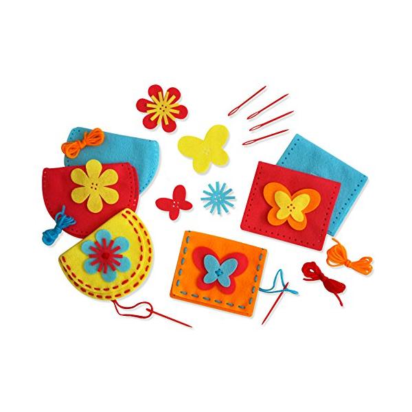 【ご購入後の当店からの連絡はご登録のメールアドレスに通知いたします。必ずご確認ください】自分でデザインして作るポーチ　内容：フェルトポーチ、飾りパーツ、毛糸、子供用安全縫い針　x６セット＊１セット毎個装Dr Toy's 100 Best T...