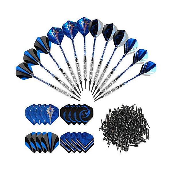 【ご購入後の当店からの連絡はご登録のメールアドレスに通知いたします。必ずご確認ください】18ｇソフトチップバレル12本セットです。4種類オシャレフライト、計16枚入れ。プラスチック製ティップ200枚入れ。ティップ：プラスチック/バレル：鉄/...