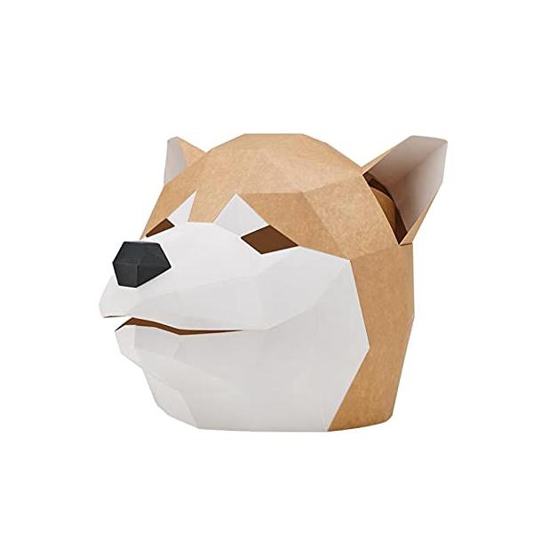 【ご購入後の当店からの連絡はご登録のメールアドレスに通知いたします。必ずご確認ください】被って遊べる立体型の秋田犬ペーパークラフトです。ハサミは不要で付属のキットに折り目をつけて、同じ数字の番号同士をノリで貼り付けていきます。制作時間：１時...